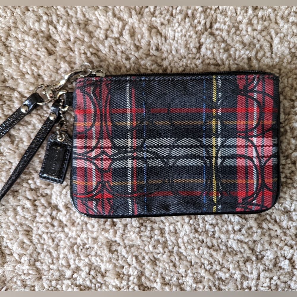 Coach Tartan Plaid Red Yellow Black Wristlet - Mint - Gem